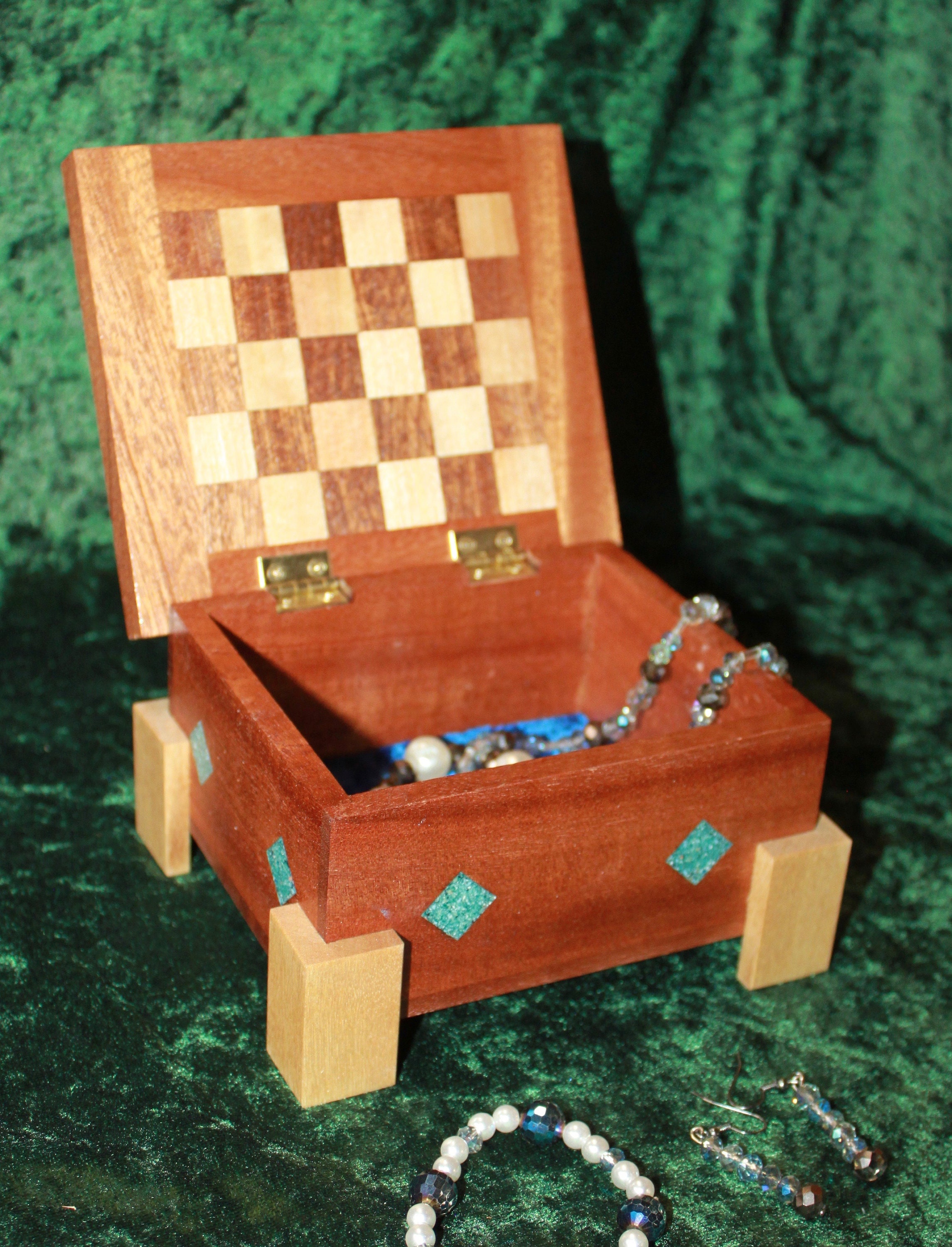 Turquoise Inlaid Jewelry Box. Checkerboard Design, Small Jewelry Box ...