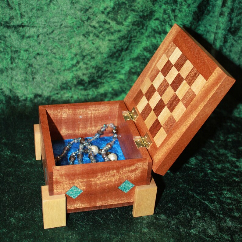 Turquoise Inlaid Jewelry Box. Checkerboard Design, Small Jewelry Box ...
