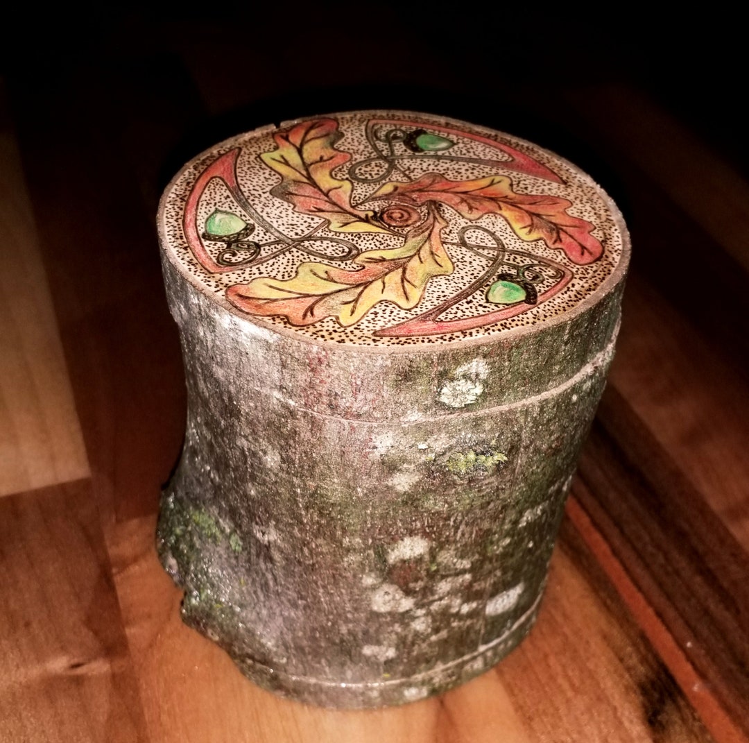 Acorn Log Box. Mirkwood Box. Celtic Acorn Trinket Box. Woodburned and ...
