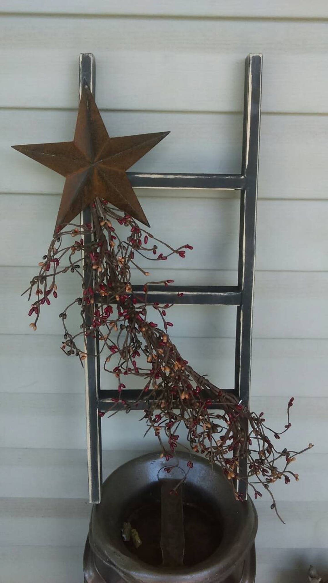 Handmade Wooden Primitive Ladder With Pip Berries and Star | Etsy