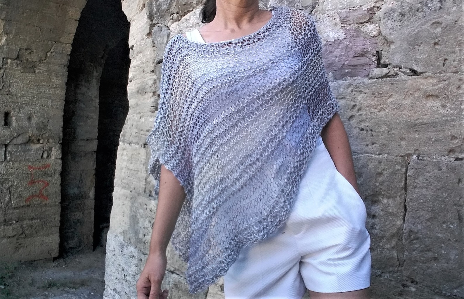 Gray Silver Summer Ponchos Poncho Shawl Cotton Poncho Loose - Etsy
