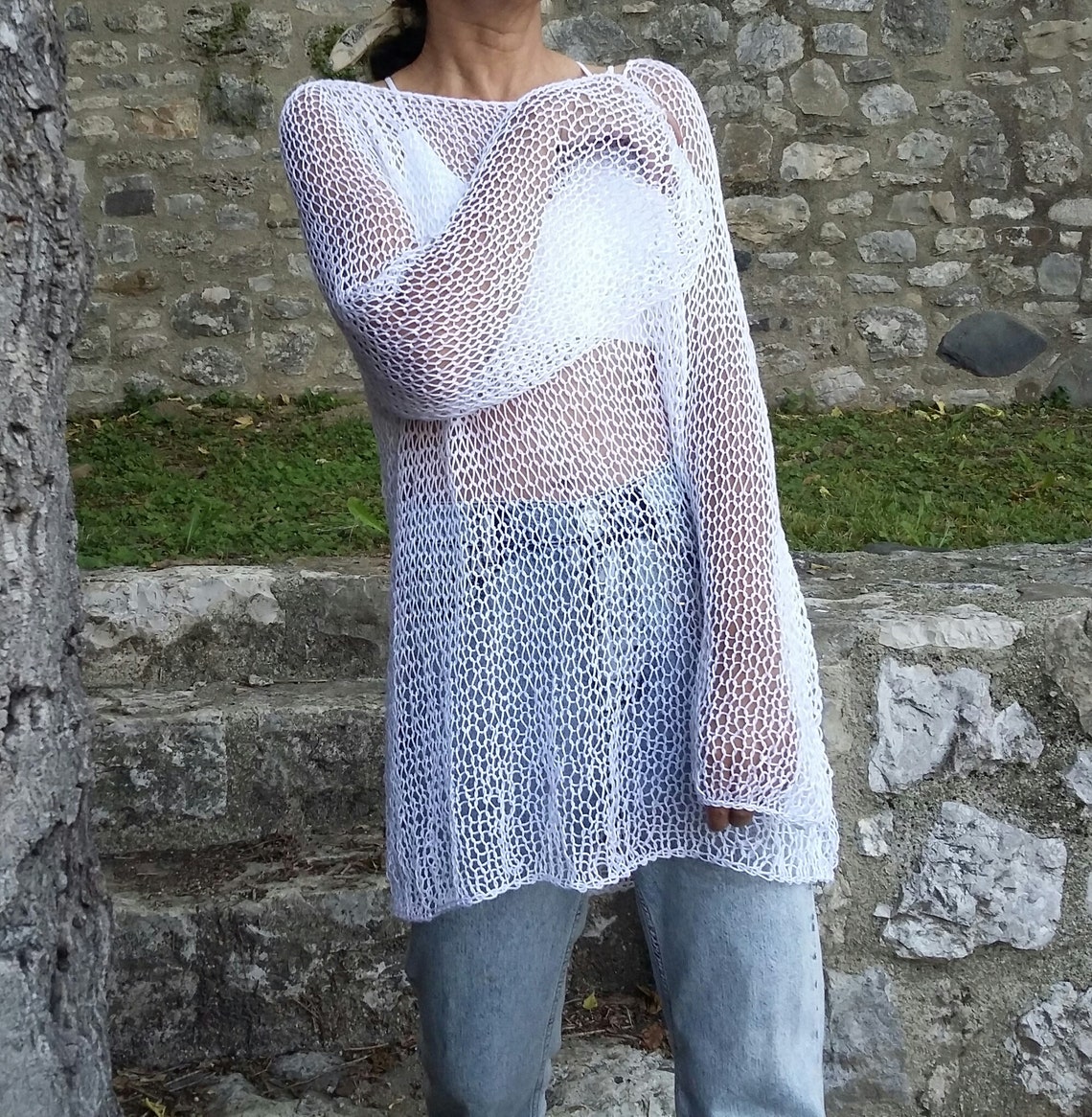 KNITTING PATTERN Cotton Mesh Sweater loose Sweater Pattern - Etsy