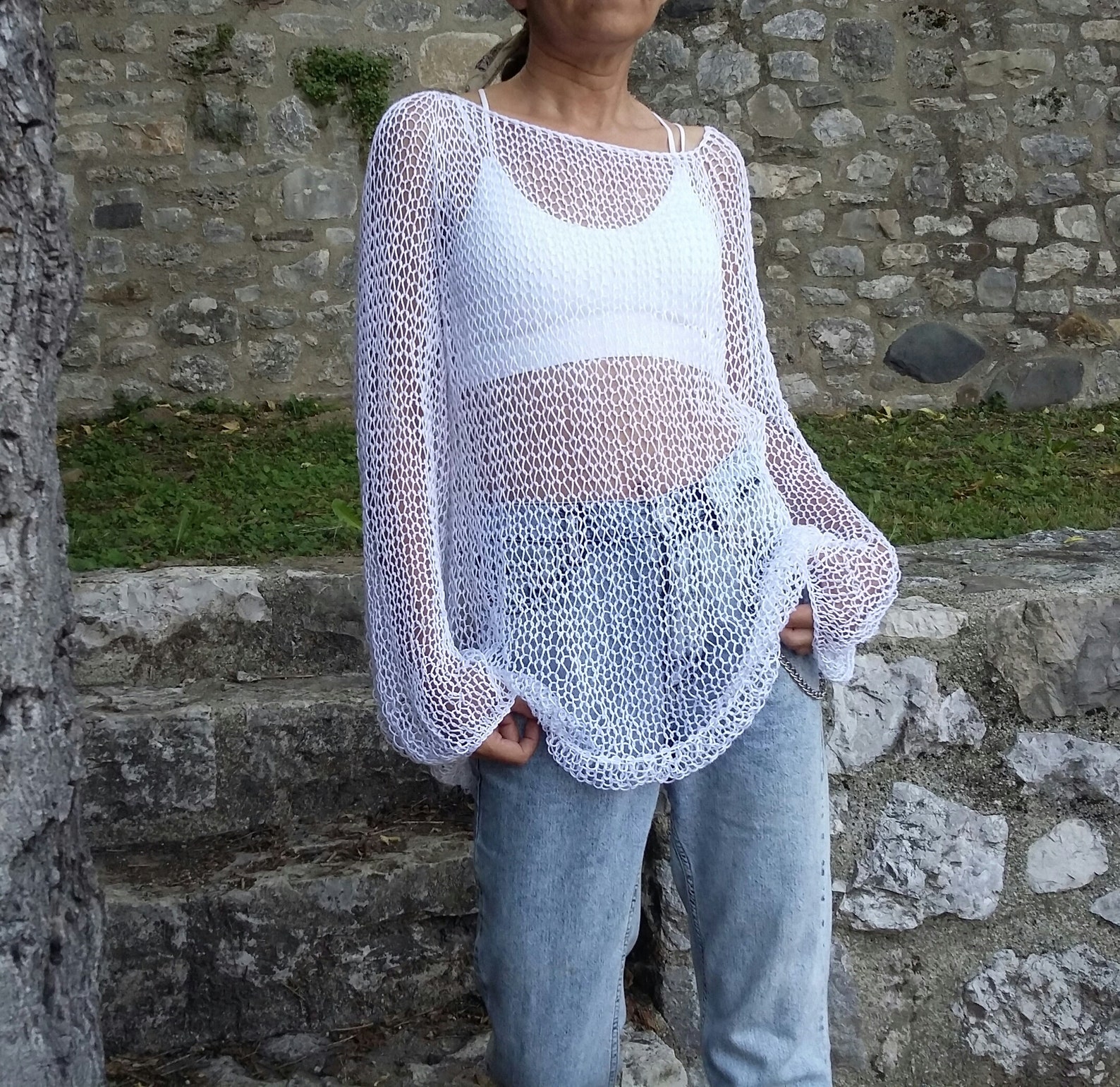 KNITTING PATTERN Cotton Mesh Sweater loose Sweater Pattern - Etsy