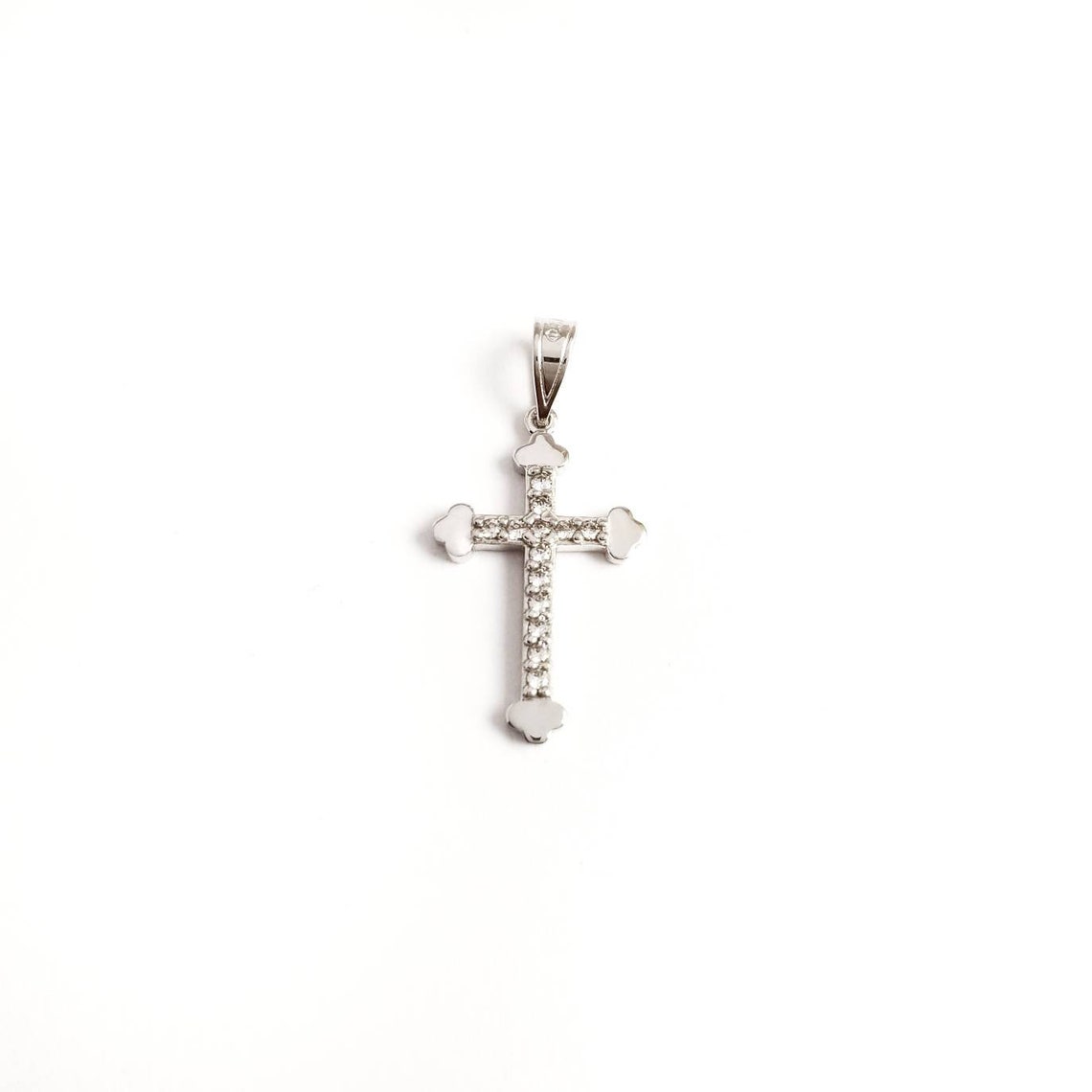 14K White Solid Gold Small Cross Pendant.white Cubic Zirconia | Etsy
