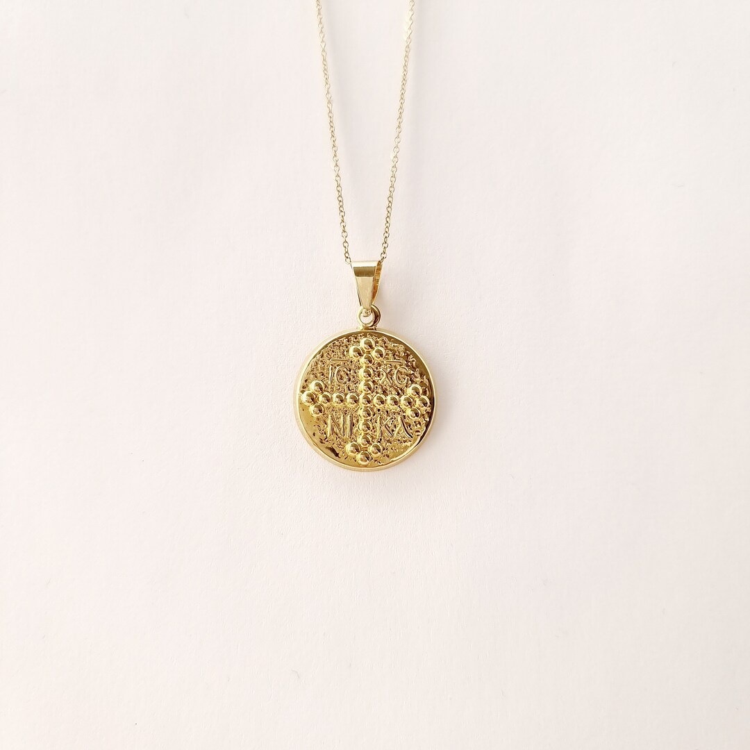 14K ΙϹΧϹ ΝΙΚΑ Cross Coin Pendant. 14K Yellow Solid Gold.christian ...