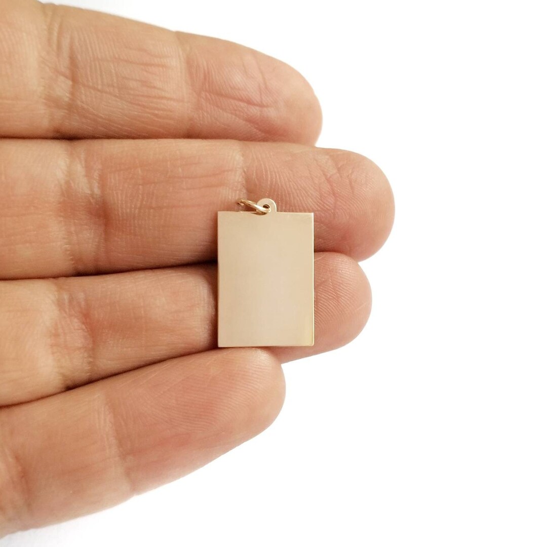 14K Yellow Solid Gold Rectangle Tag Pendant.free Custom Engraved ...