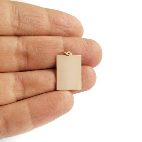 14K Yellow Solid Gold Rectangle Tag Pendant.Free Custom | Etsy