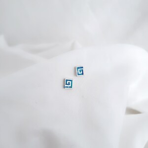 Silver Tiny Opal Meander Symbol Greek Key Art Earrings. 925 Sterling ...