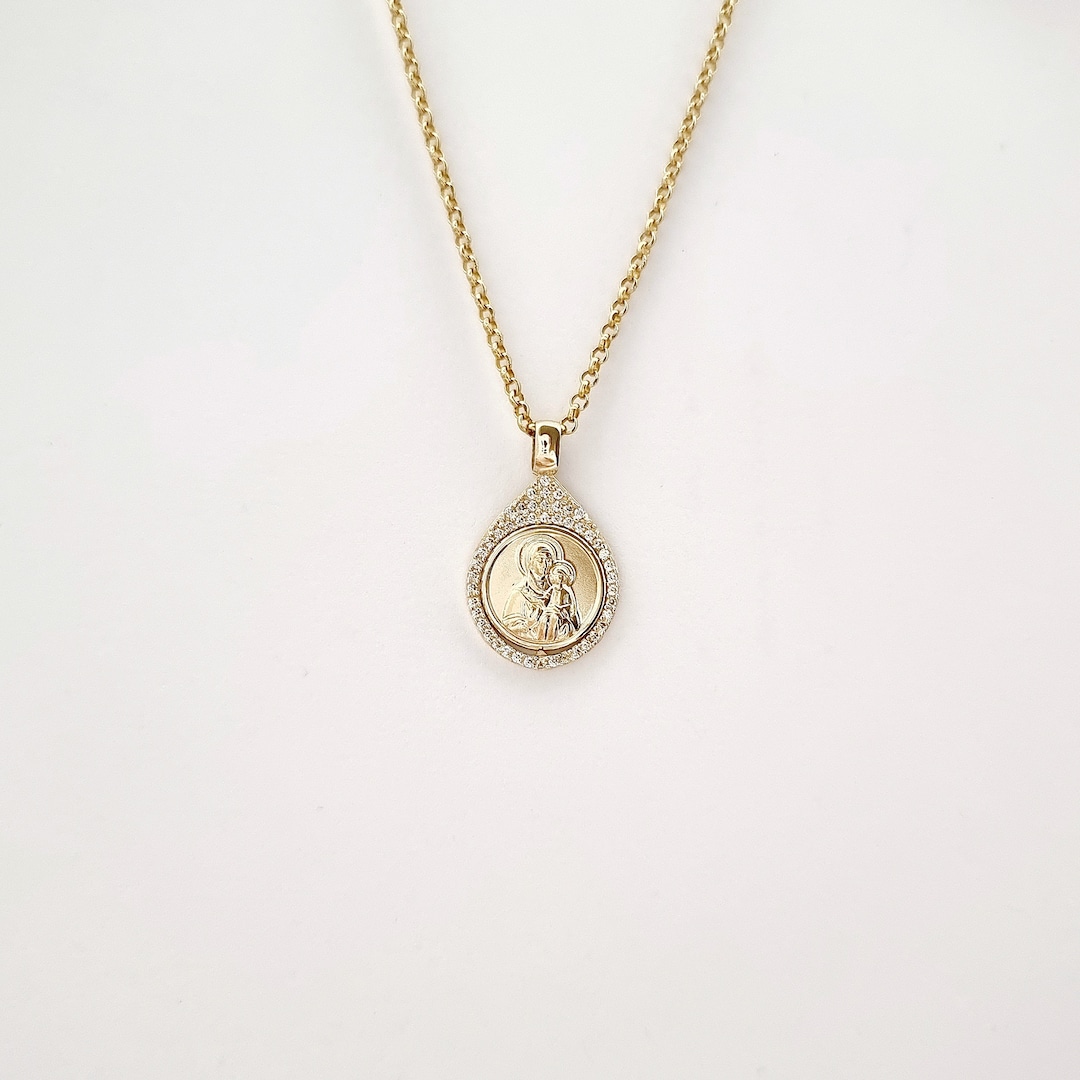 14K Teardrop Shape Virgin Mary Saint Marychristian Orthodox - Etsy