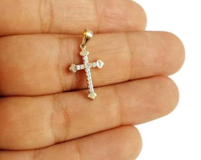 14K Yellow Solid Gold Small Cross Pendant.white Cubic Zirconia - Etsy