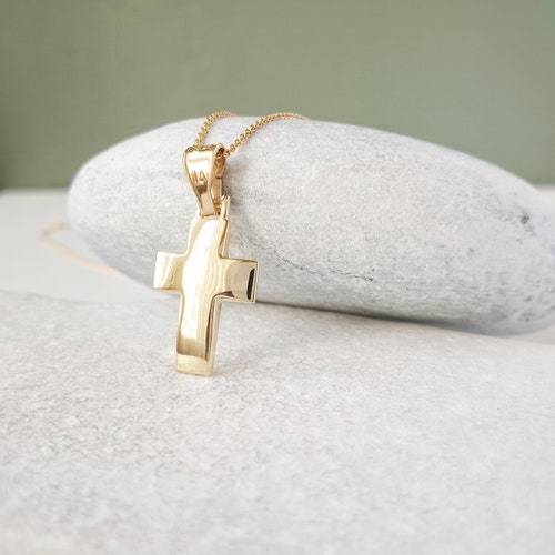 14K Solid Yellow Gold Cross Necklace Small Cross Necklace - Etsy