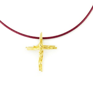 14K Solid Yellow Gold Small Jesus Cross Pendant Crucifix. Artistic ...