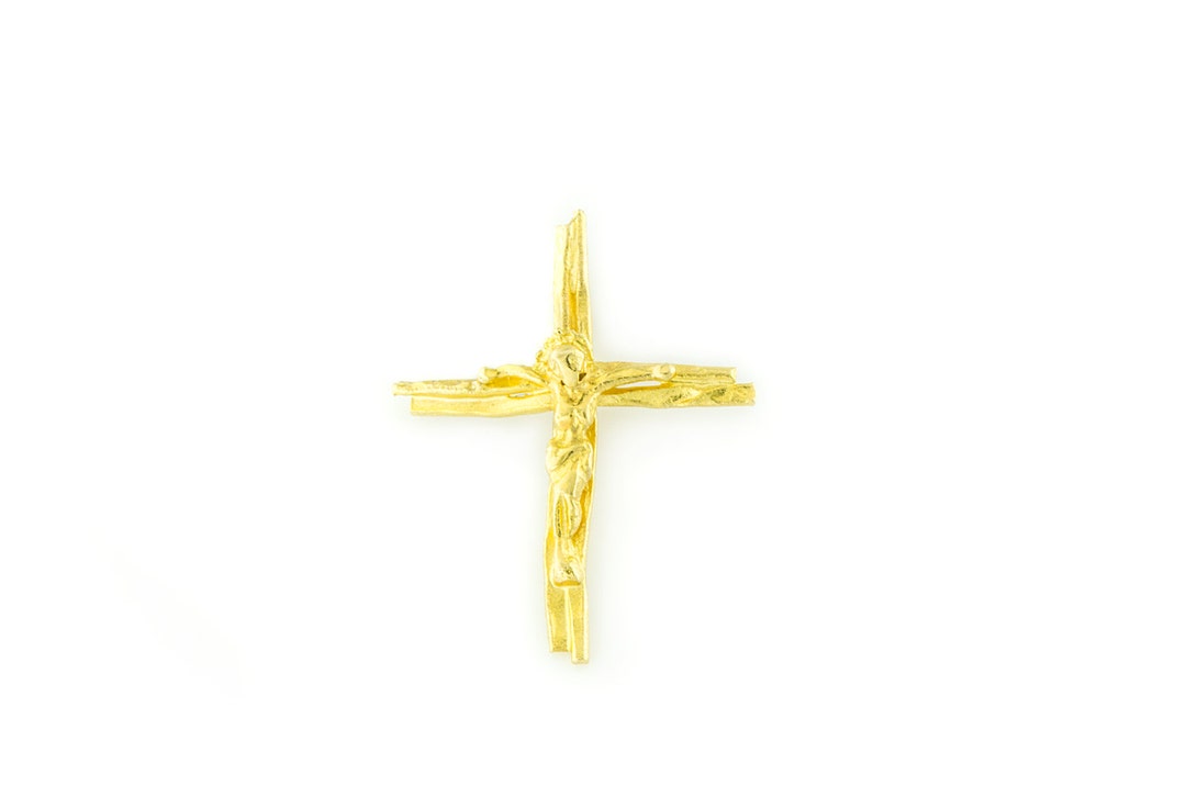 14K Solid Yellow Gold Small Jesus Cross Pendant Crucifix. Artistic ...