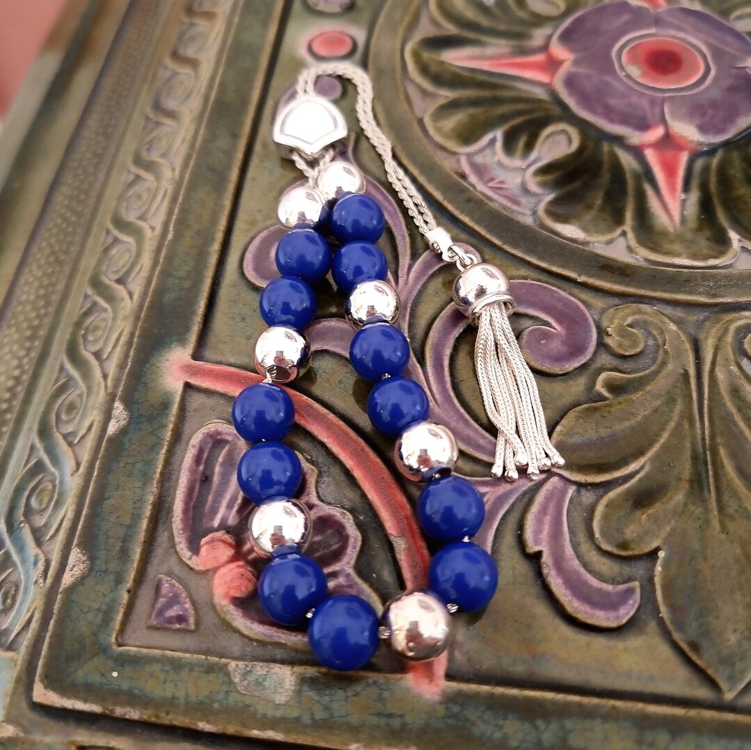 925 Sterling Silver and Blue Worry Beads Greek Koboloi. Stress Relieve ...
