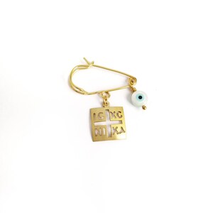 9K Greek Evil Eye Gold ICXC NIKA Baby Kid Pin Brooch.yellow - Etsy