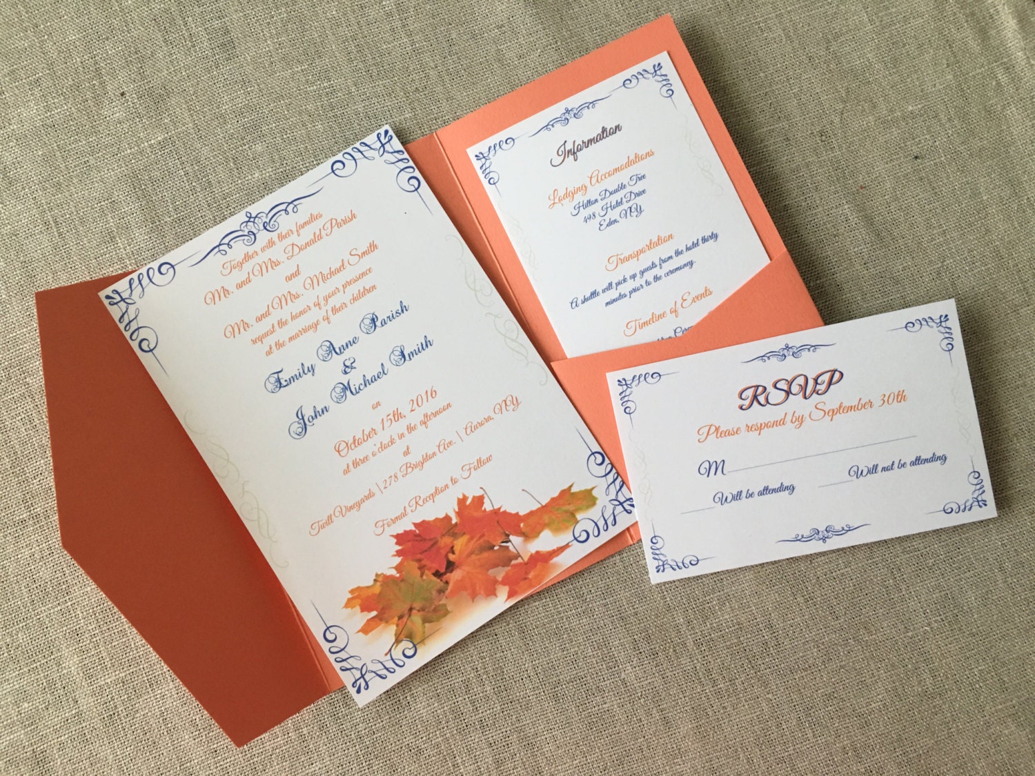 Elegant Fall Autumn Leaves Invitation Set - Invite RSVP Information ...