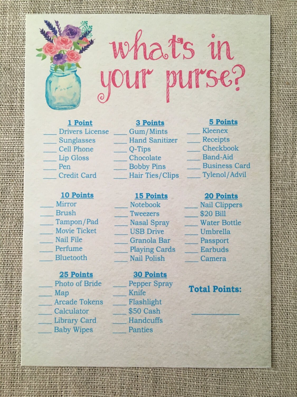 Pink Purple & Blue Mason Jar Flowers What's in Your Purse Watercolor ...