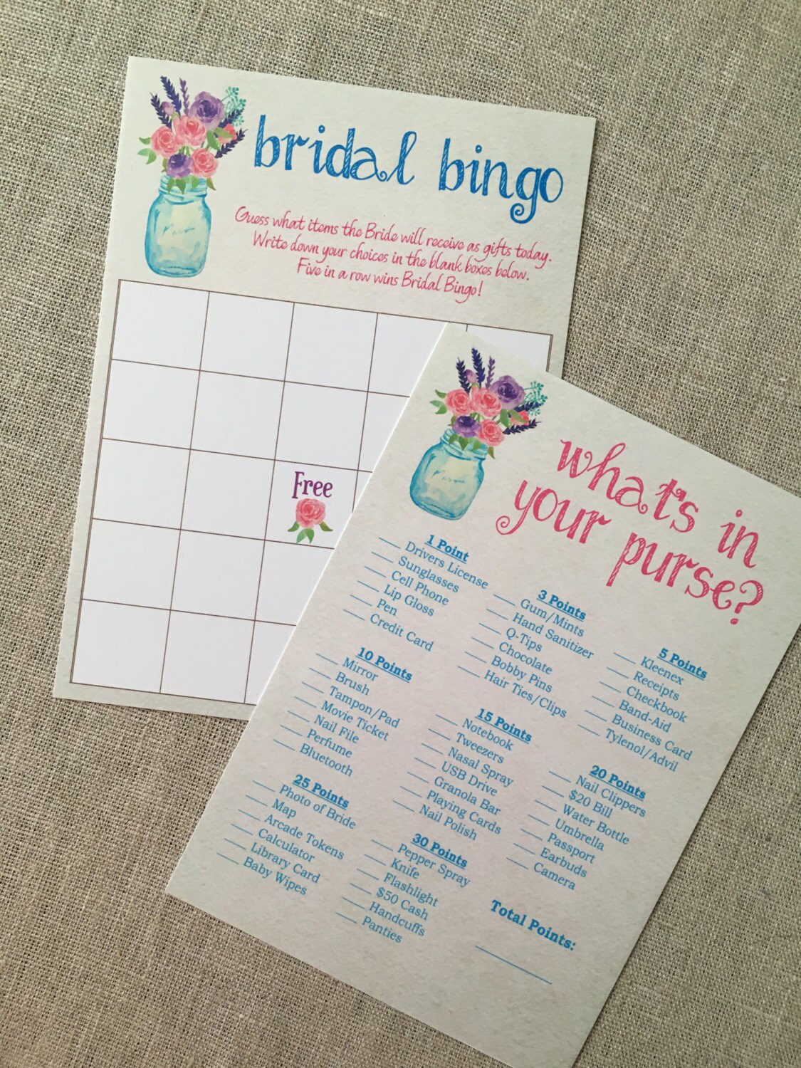 COMBO Watercolor Flowers & Mason Jar Bridal Bingo and - Etsy