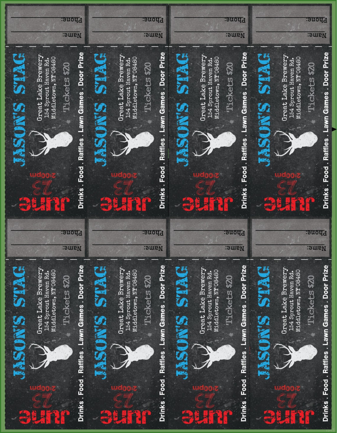 Rustic Chalkboard Event Stag and Doe Tickets Fundraiser DIY PRINT ...