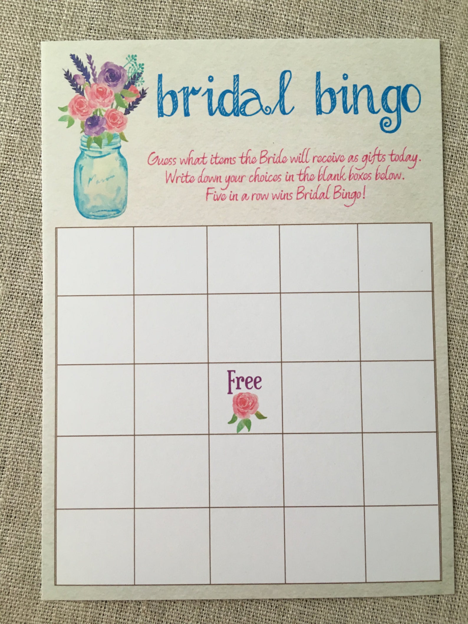 Pink Purple & Blue Flower Bridal Bingo Shower Game - DIGITAL ...