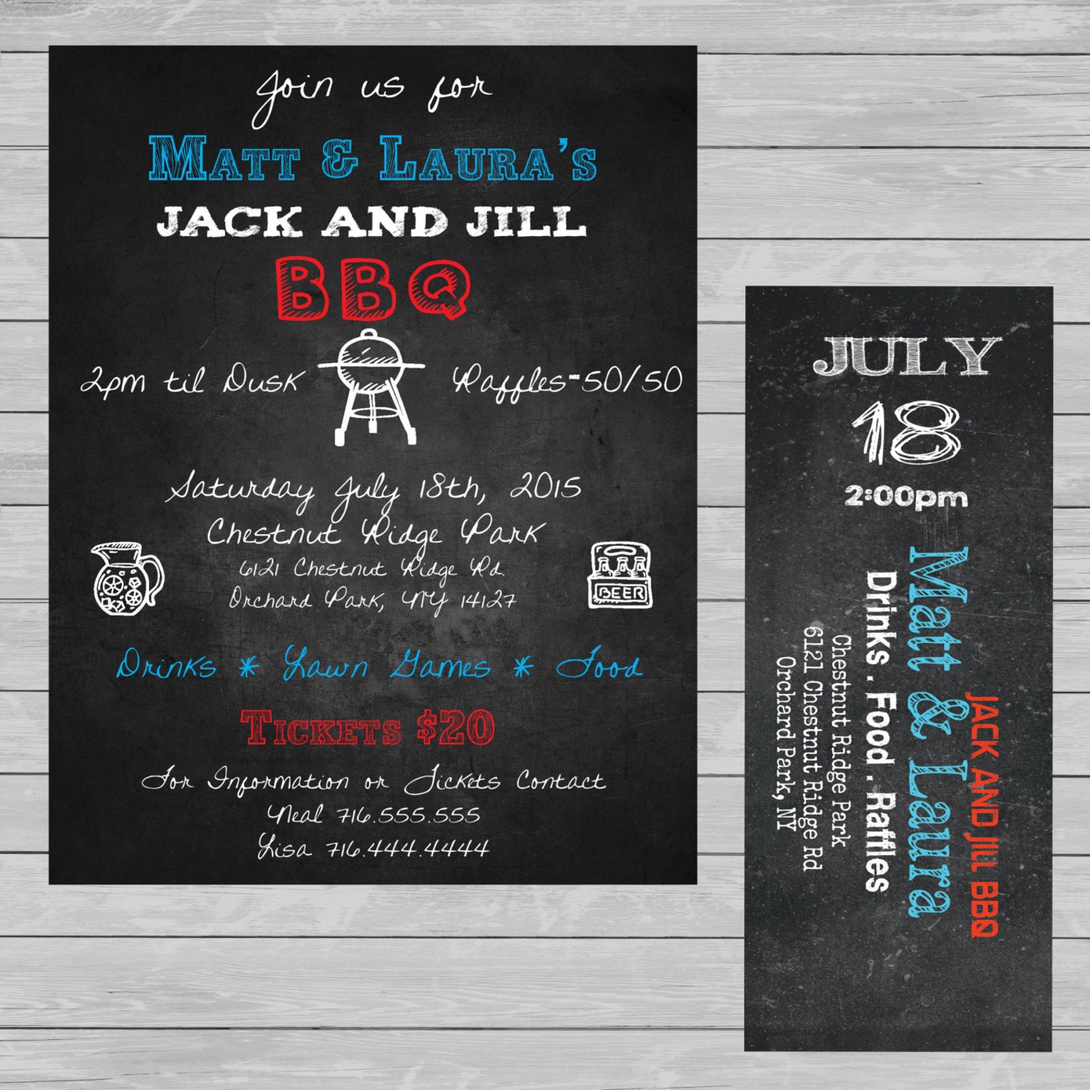 COMBO BUNDLE Jack & Jill Invite and Ticket BBQ - Custom - Print ...