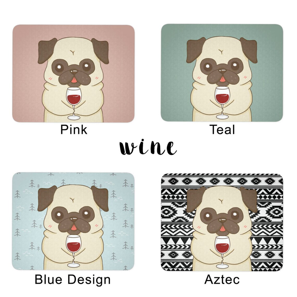 Pug Drink Coffee / Wine Mousepad Dog Mouse Pad Dog Lover - Etsy
