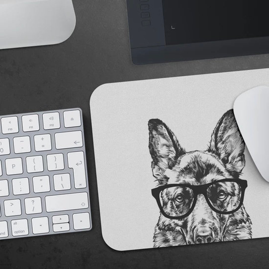 German Shepherd Mousepad, Hipster Nerdy Dog Mouse Pad, Dog Lover Gift ...