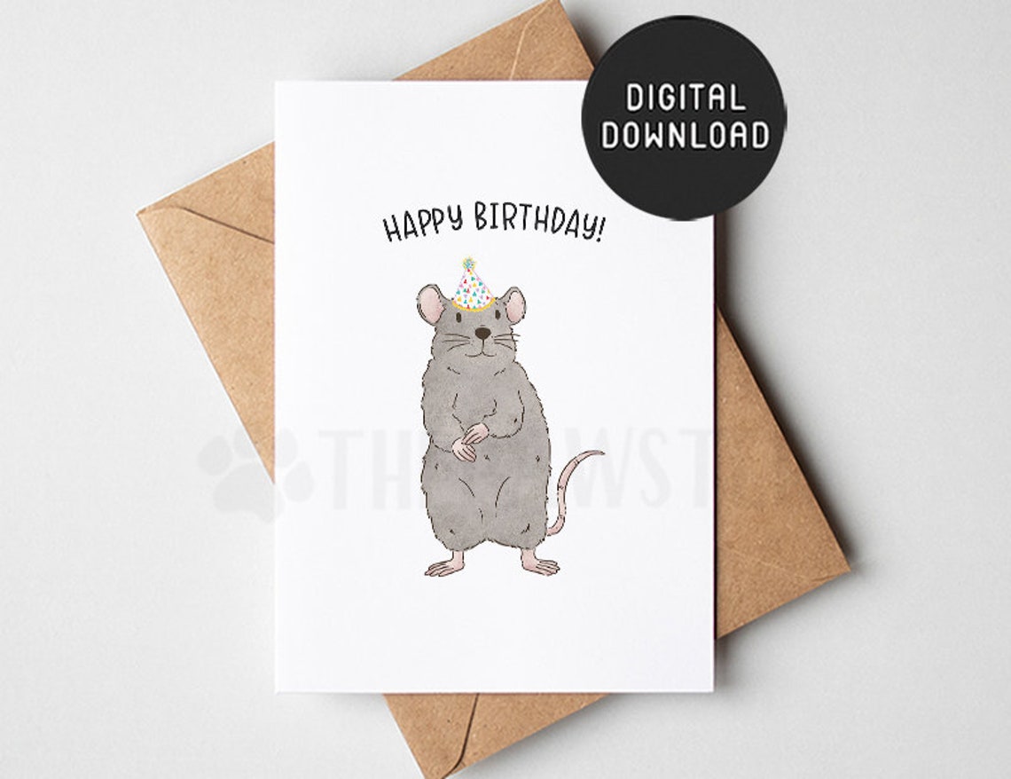 PRINTABLE Rat Birthday Card, Rat Happy Birthday Card, Cute Birthday ...