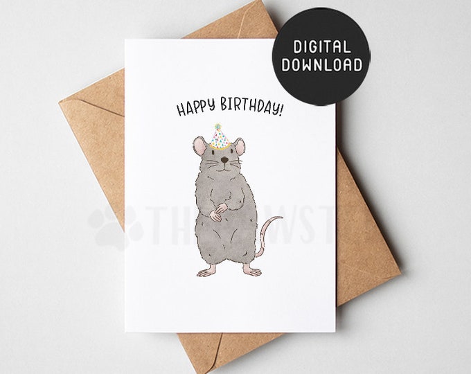 PRINTABLE Rat Birthday Card Rat Happy Birthday Card Cute - Etsy