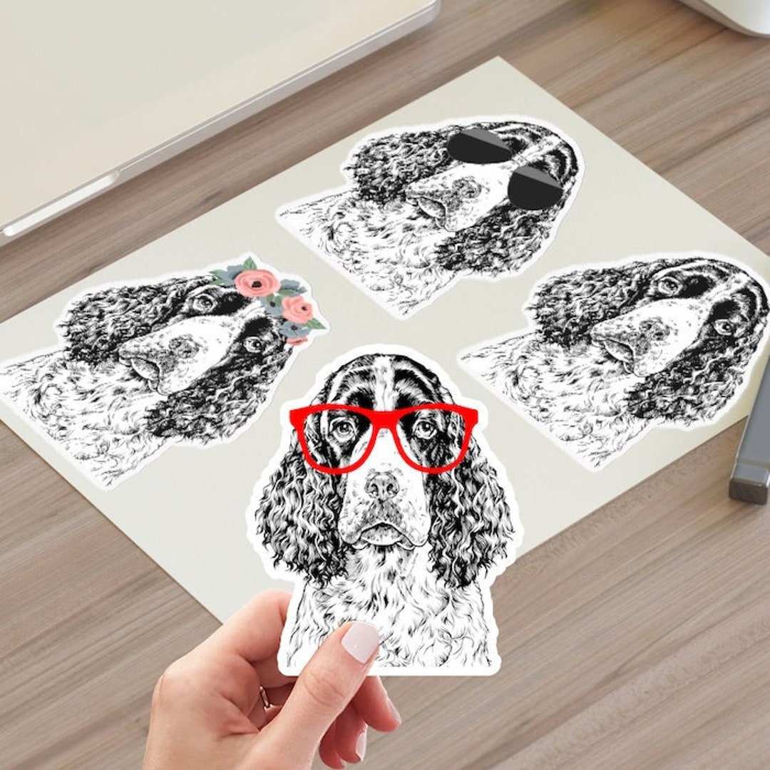 English Springer Spaniel Sticker Sheet, Vinyl Stickers, Floral ...