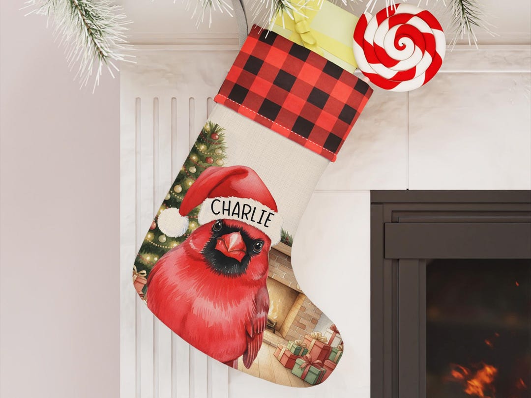 Cardinal Stocking, Custom Bird Watching Christmas Stockings, Xmas Decor ...