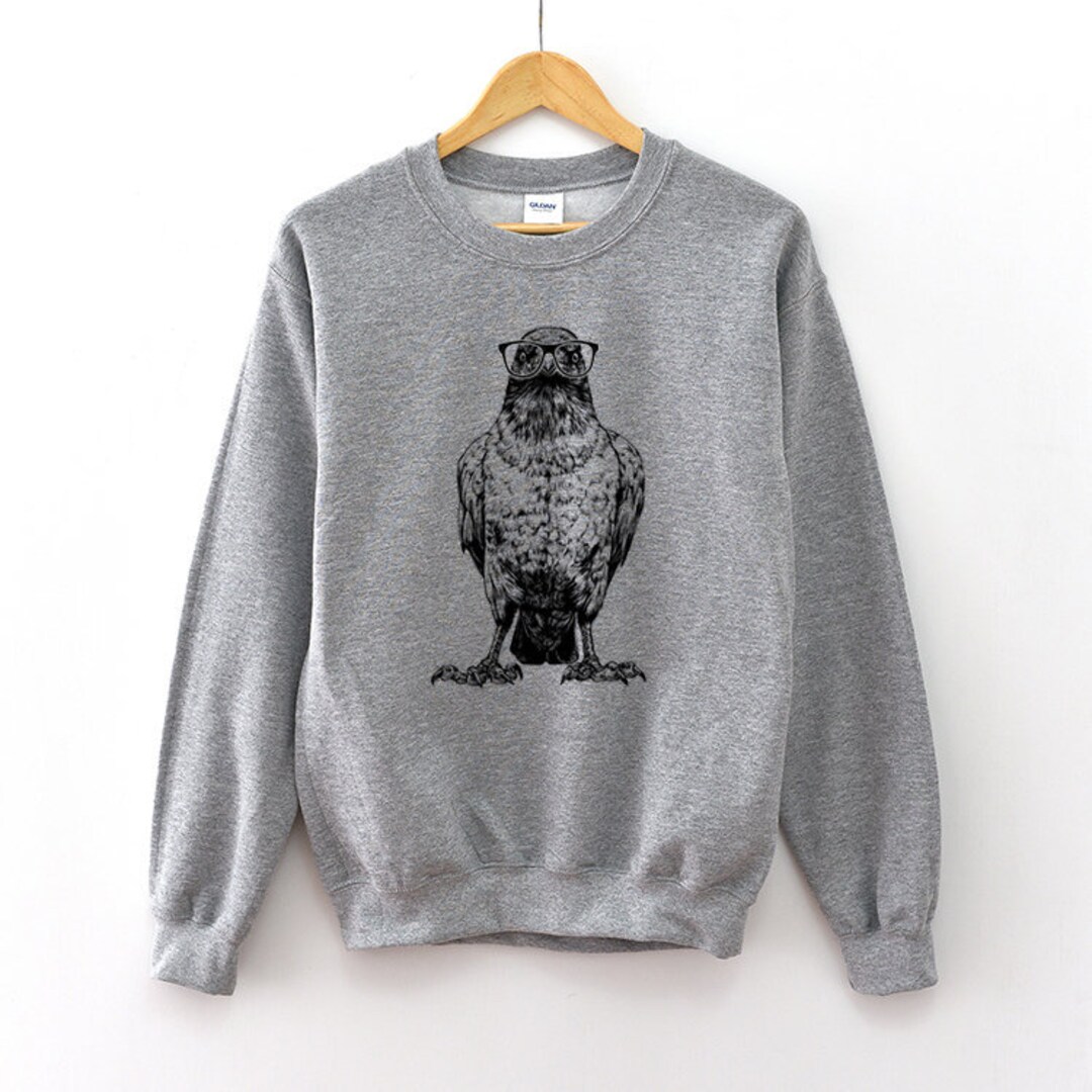 Crow Sweatshirt, Hipster Raven Hoodie, Glasses Nerdy Bird Unisex ...
