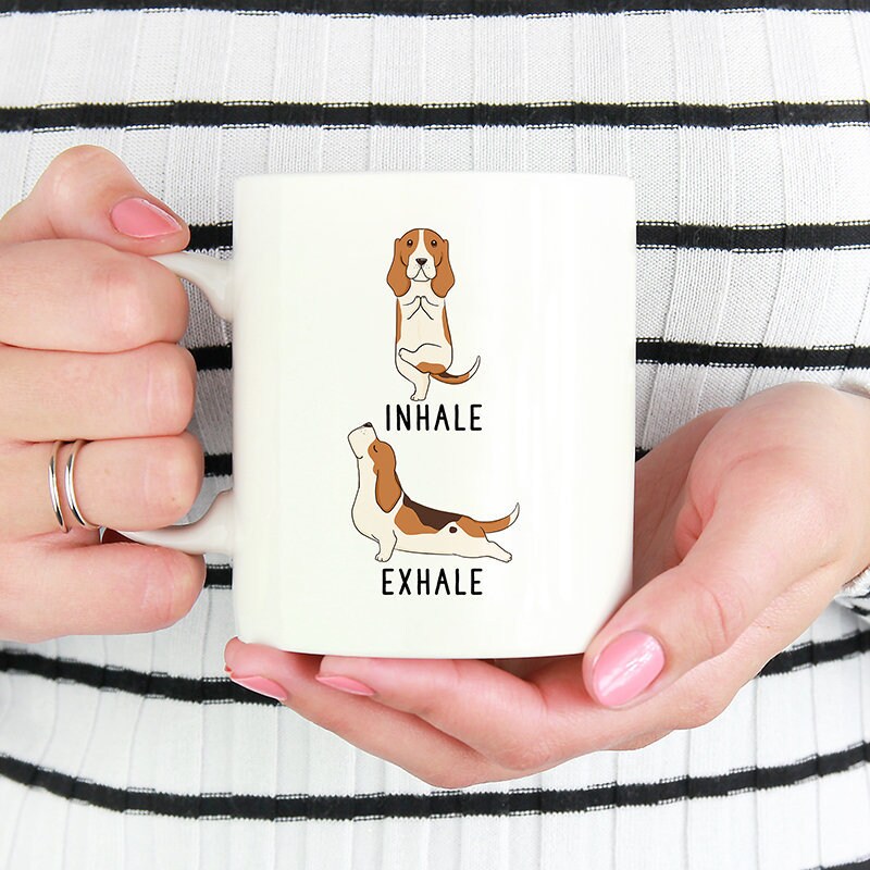 Inhale Exhale Basset Hound Yoga Coffee Mug, Dog 11 Oz Coffee Mugs ...