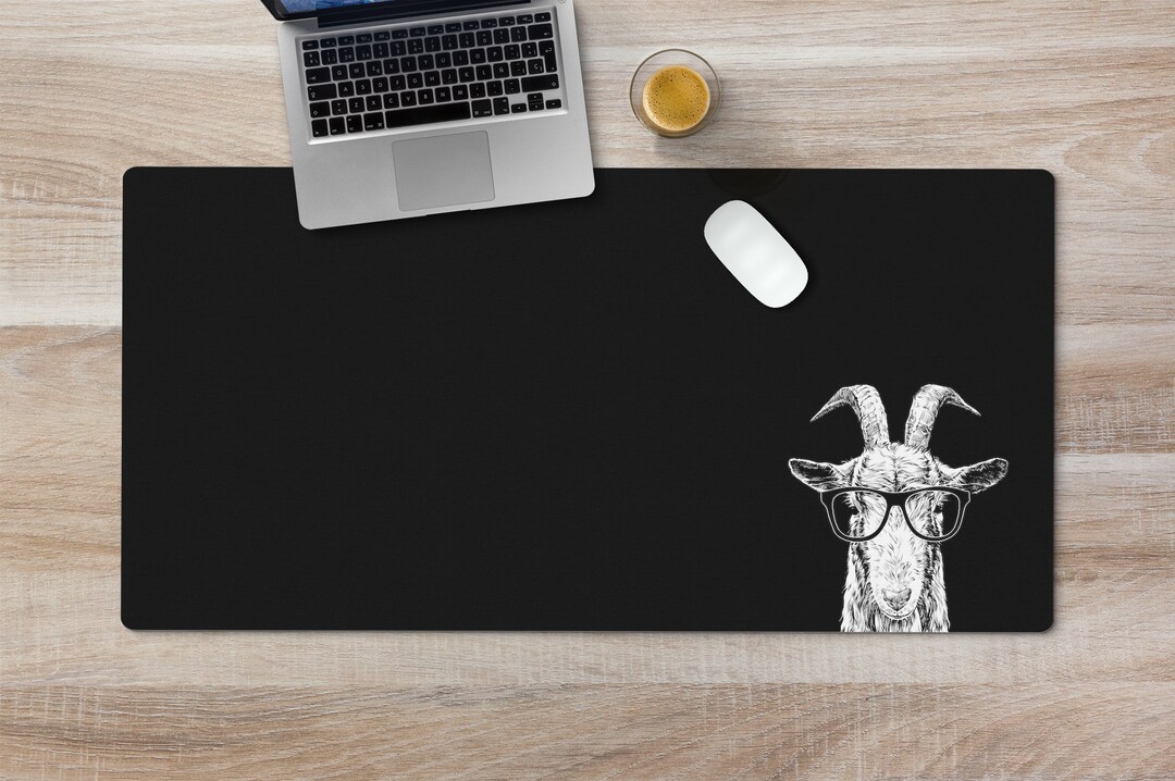 Goat Large Desk Mat, Farm Animal Mousepad, Black Desk Pad, Mouse Pad or ...