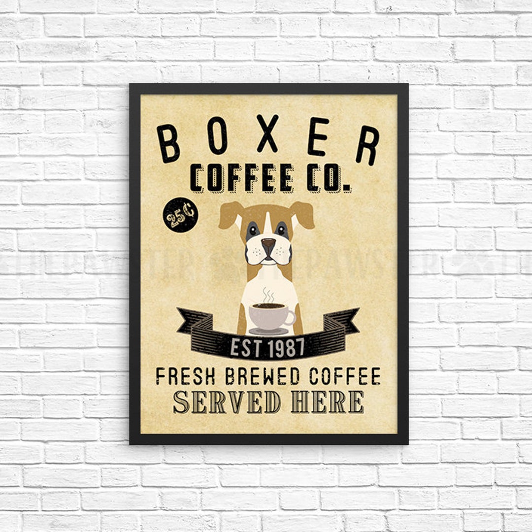 Coffee Wall Decor, Boxer Kitchen Art Print, Dog Coffee Wall Art, Coffee ...