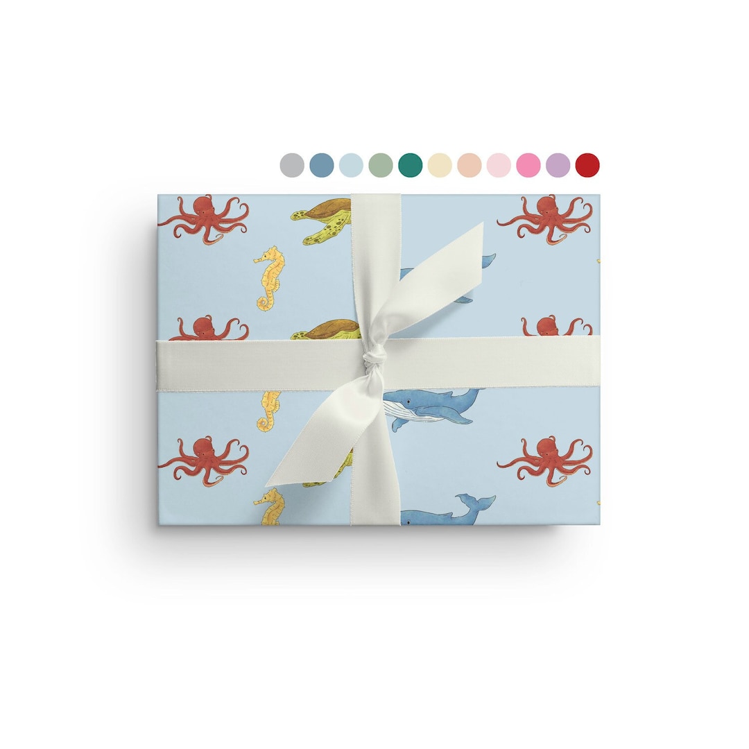 5 Sheets of Sea Creatures Wrapping Paper, Custom Ocean Animal Wrapping ...