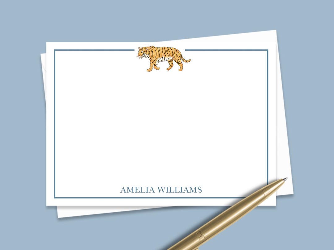 Custom Tiger Note Cards Gift, Personalized Safari Animal Notecard Set ...