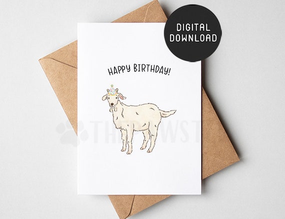 PRINTABLE Goat Birthday Card Farm Animal Happy Birthday Card - Etsy