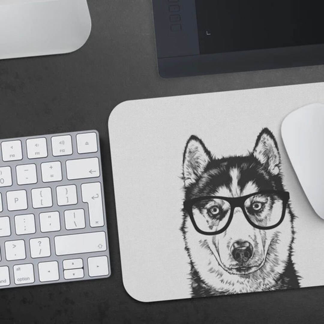 Siberian Husky Mousepad, Hipster Nerdy Dog Mouse Pad, Dog Lover Gift ...