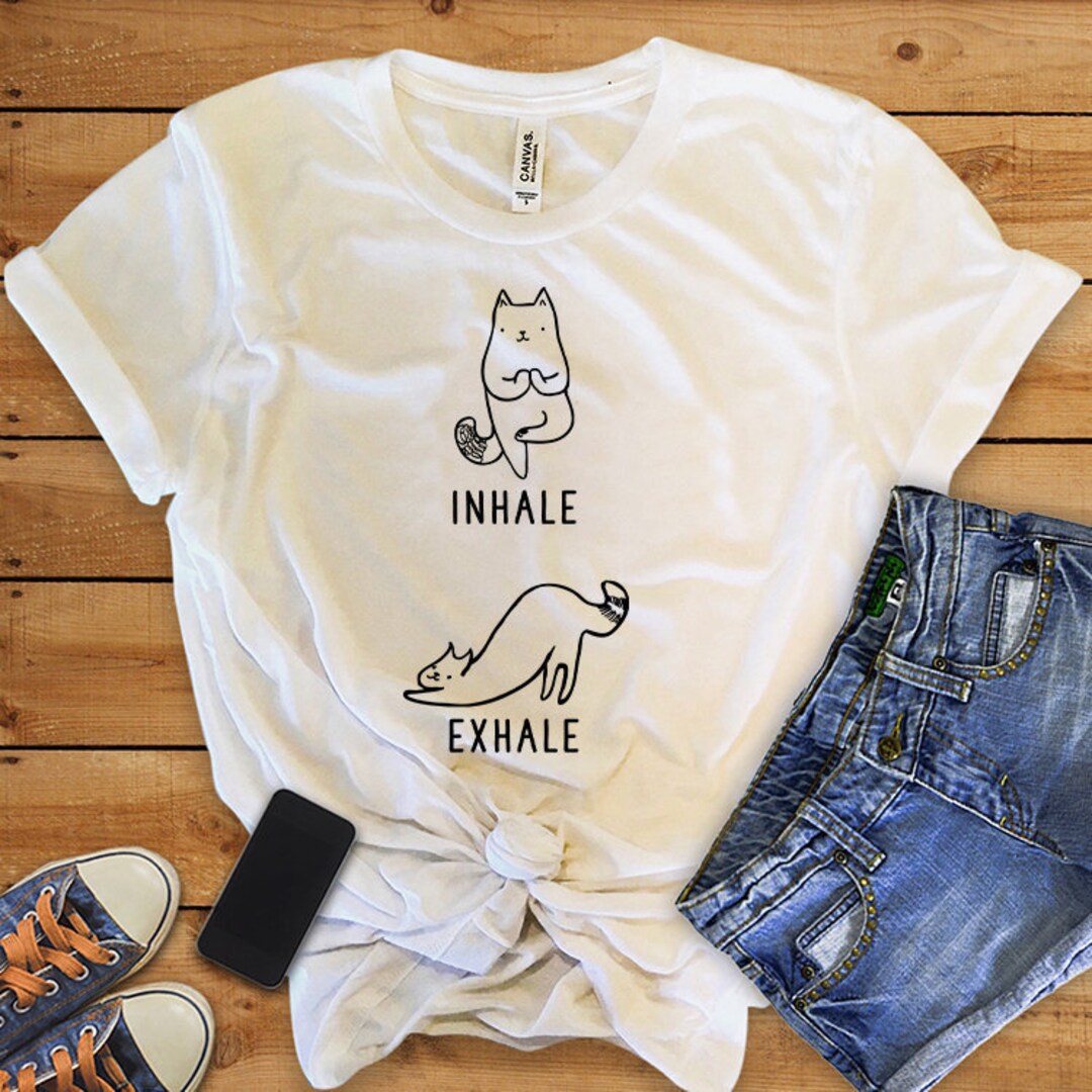 Inhale Exhale Cat Yoga T-shirt, Heather Cat Lovers Tshirt, Funny Cat ...
