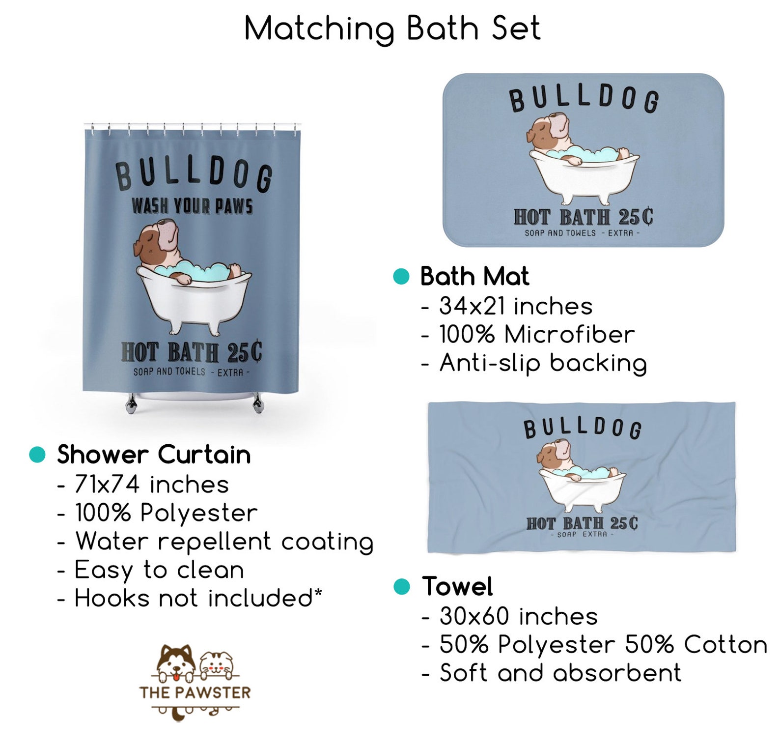 English Bulldog Shower Curtain Dog Shower Curtains Bath | Etsy