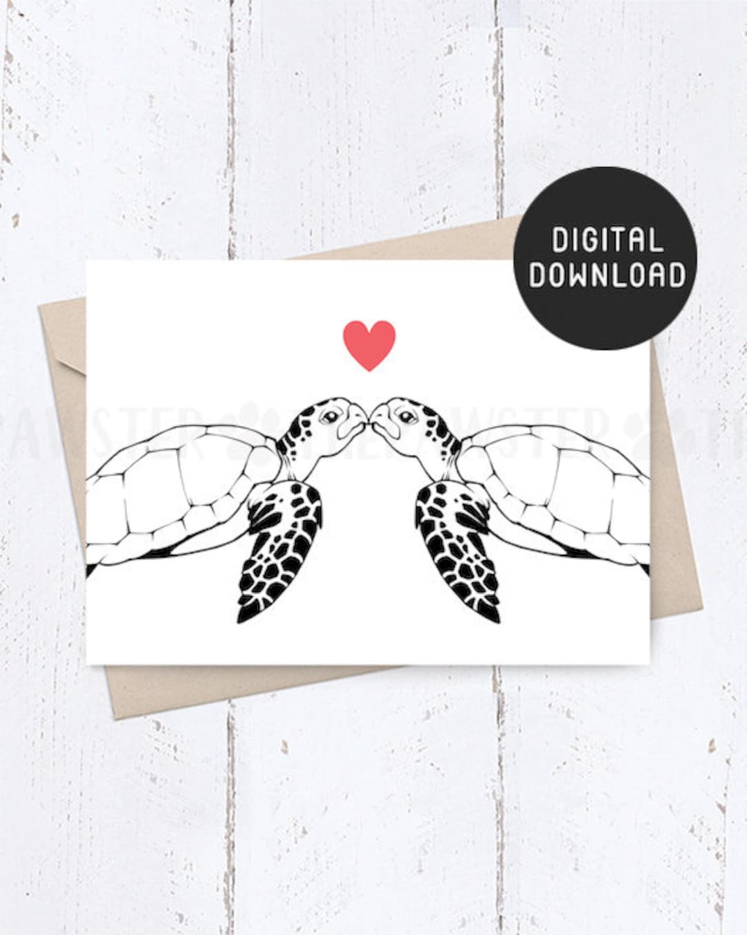 PRINTABLE Happy Valentines Day Card, Turtle Love Card for Him, Her ...