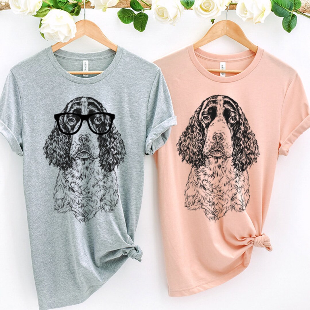 English Springer Spaniel Shirt, Nerdy Glasses Dog Tee T-shirt, Hipster ...