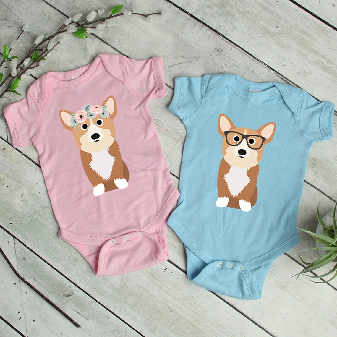 Floral Corgi Baby Bodysuit Nerdy Corgi Dog Baby Bodysuit - Etsy