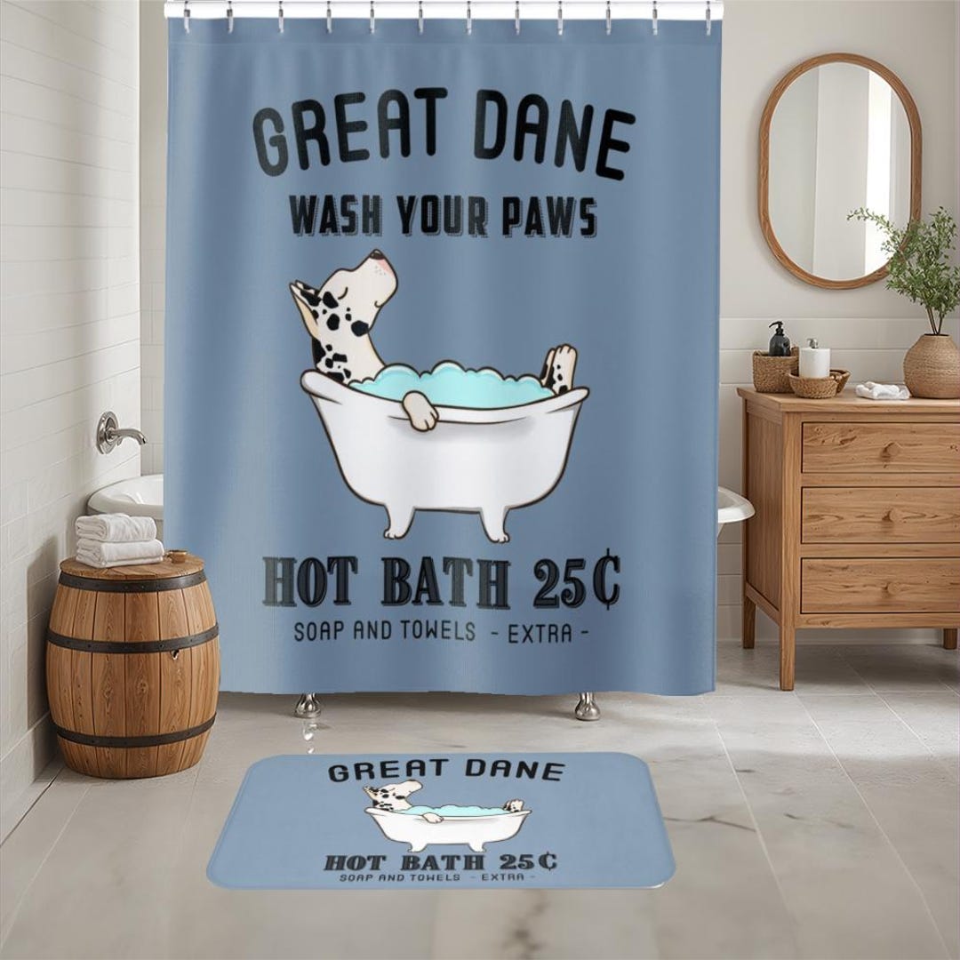 Great Dane Decor, Great Dane Shower Curtain, Bath Mat, Funny Dog Bathroom Decor, Dog ...