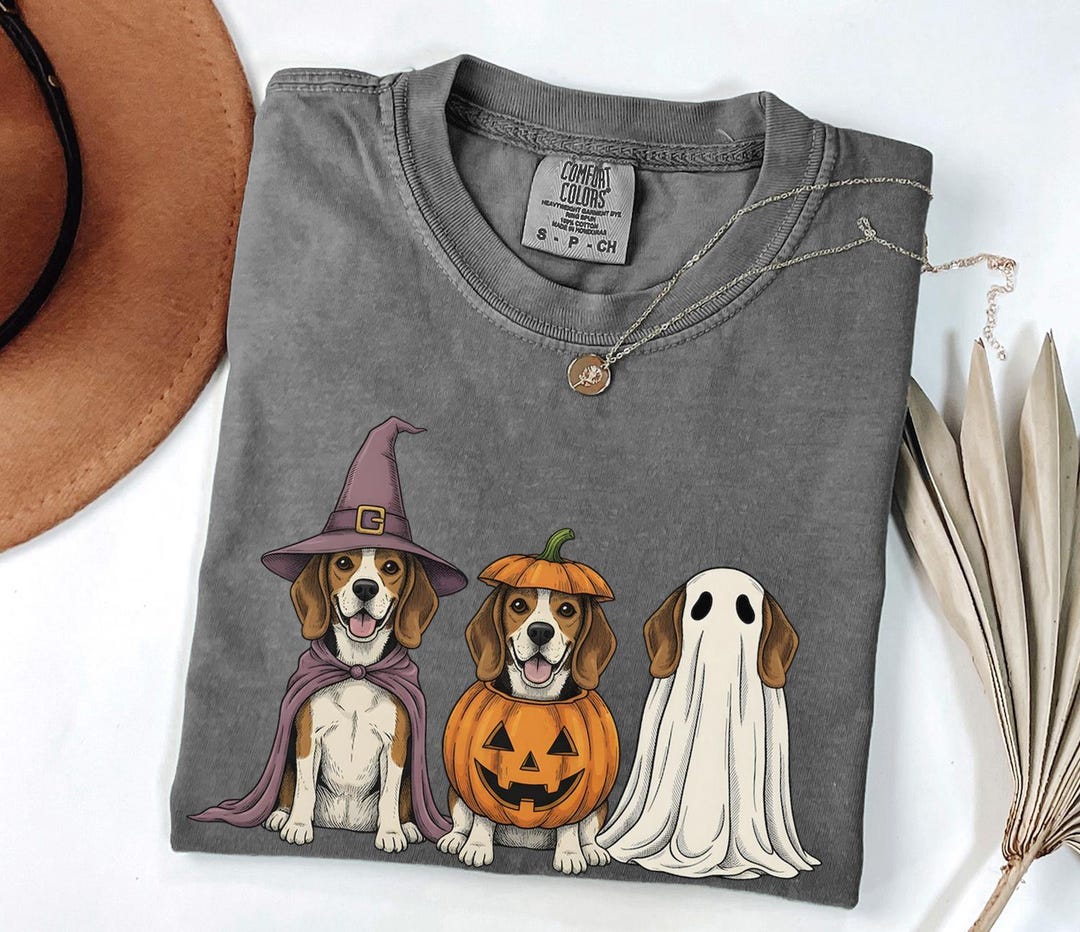 Funny Beagle Halloween Shirt, Retro Pumpkin Witch Ghost Dog Comfort ...