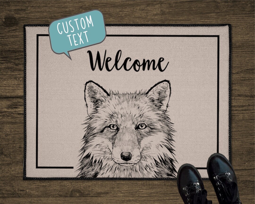 Fox Door Mat, Animal Custom Front Doormat, Personalized Foxy Welcome ...