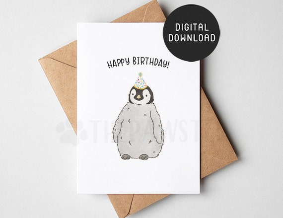 PRINTABLE Penguin Birthday Card Animal Happy Birthday Card - Etsy