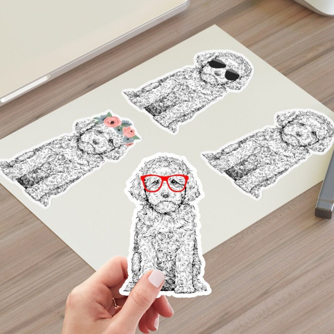 Cavapoo Sticker Sheet, Cavadoodle Vinyl Stickers, Floral Sunglasses Dog ...