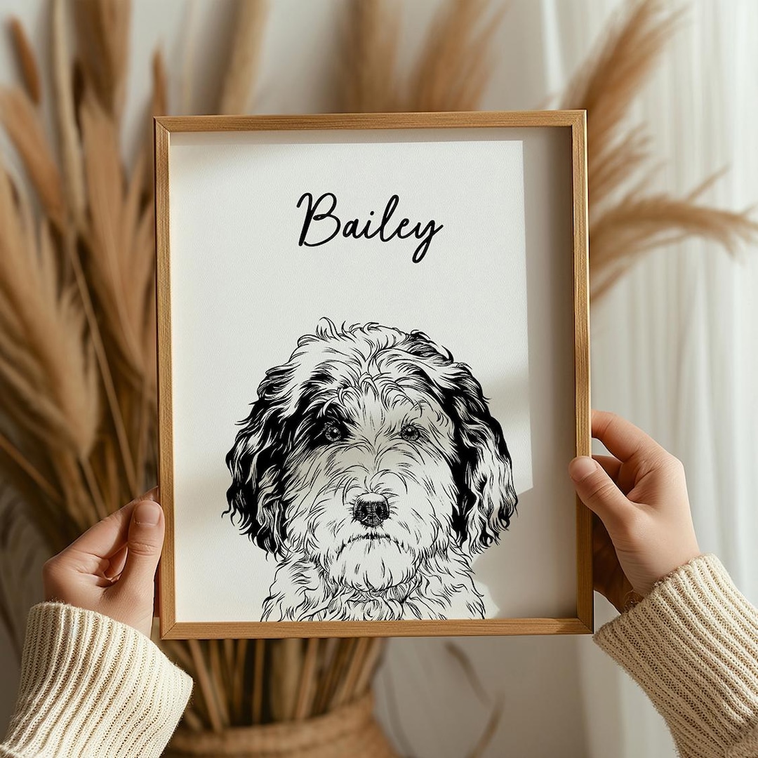 Custom Dog Portrait Print, Custom Pet Portrait Drawing, Personalized ...